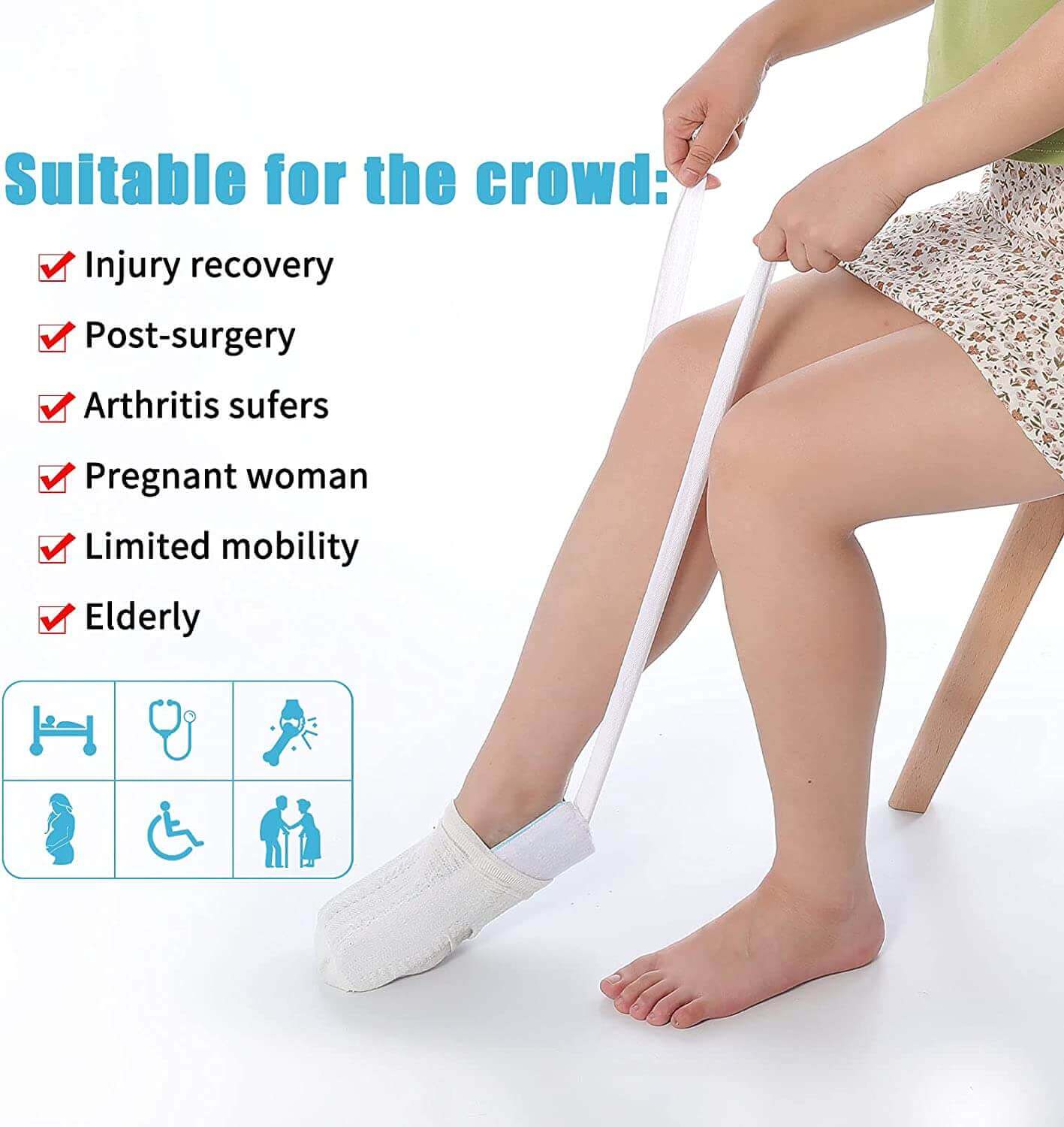 Sock Aid Foldable Reacher Grabber Shoe Horn Dressing Stick Pants Aid